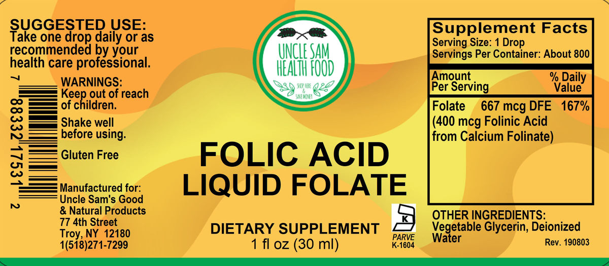 Folic Acid Liquid Folate Liquid – Uncle Sam’s Health Food